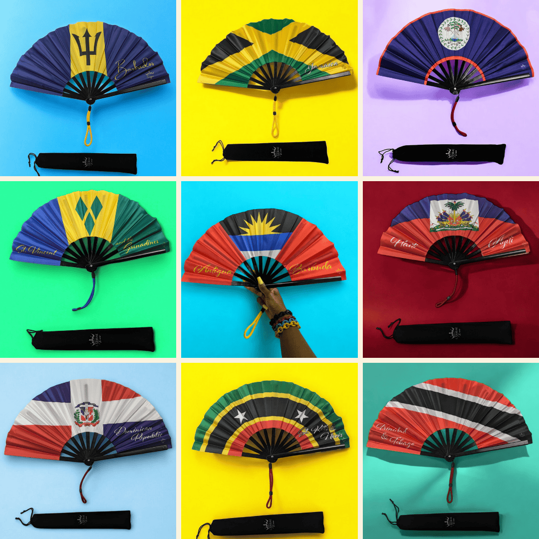 Caribbean Flag Hand Fans – Island Pride Folding Fans | Caribae Kiss