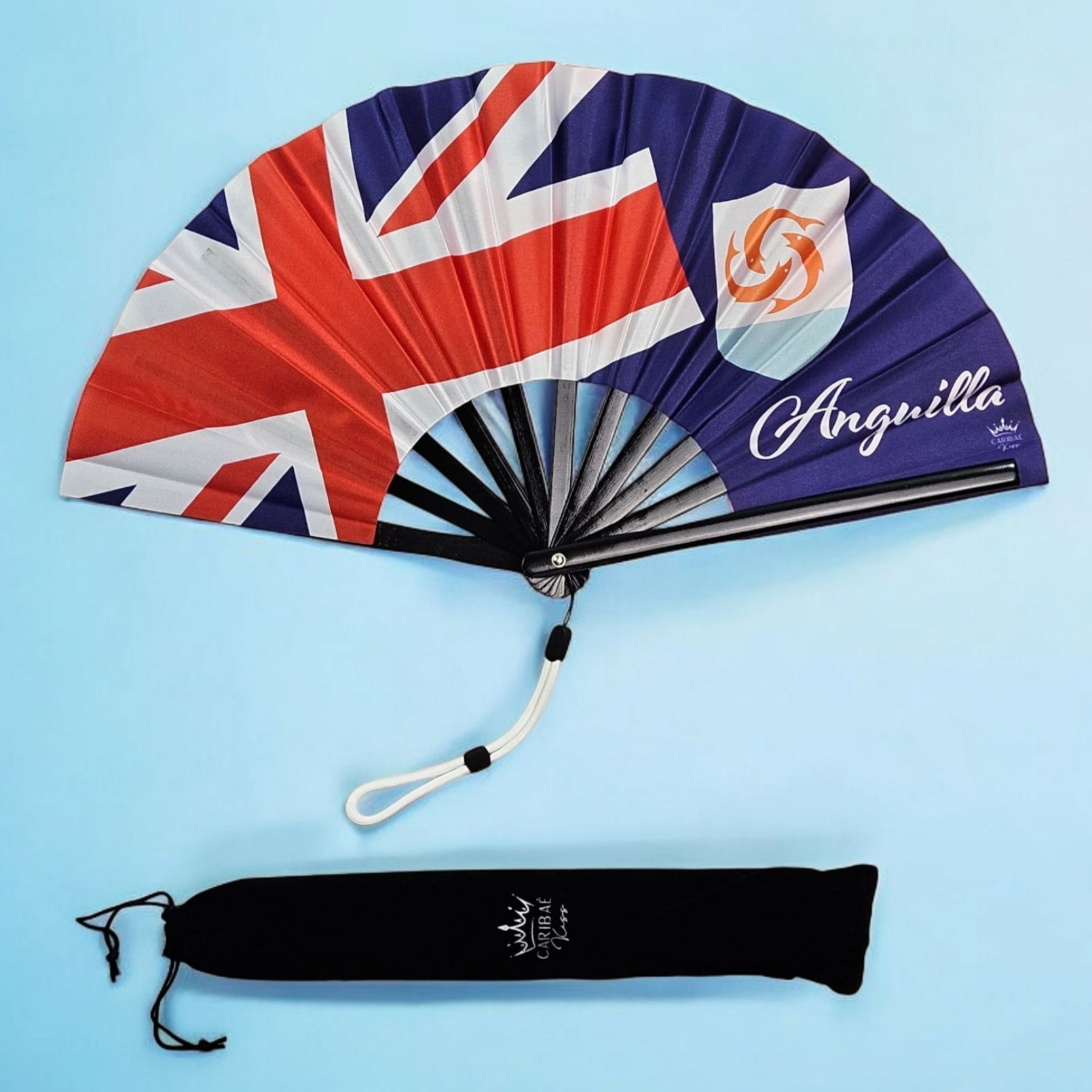 Anguilla Flag Hand Fan – Premium Caribbean Folding Hand Fan | Caribae Kiss